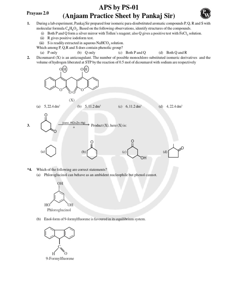 Anjaam Practice Sheet-1 PDF | Download Free PDF | Aldehyde | Mole (Unit)