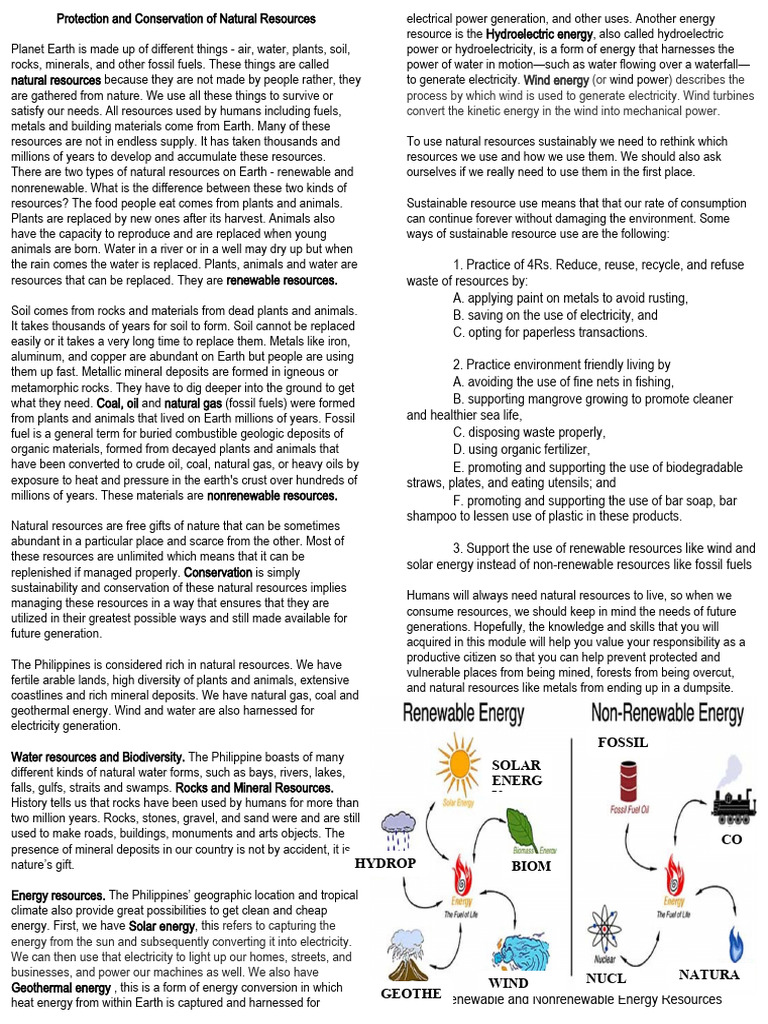 M2 Protection and Conservation of Natural Resources Notes With Activity ...