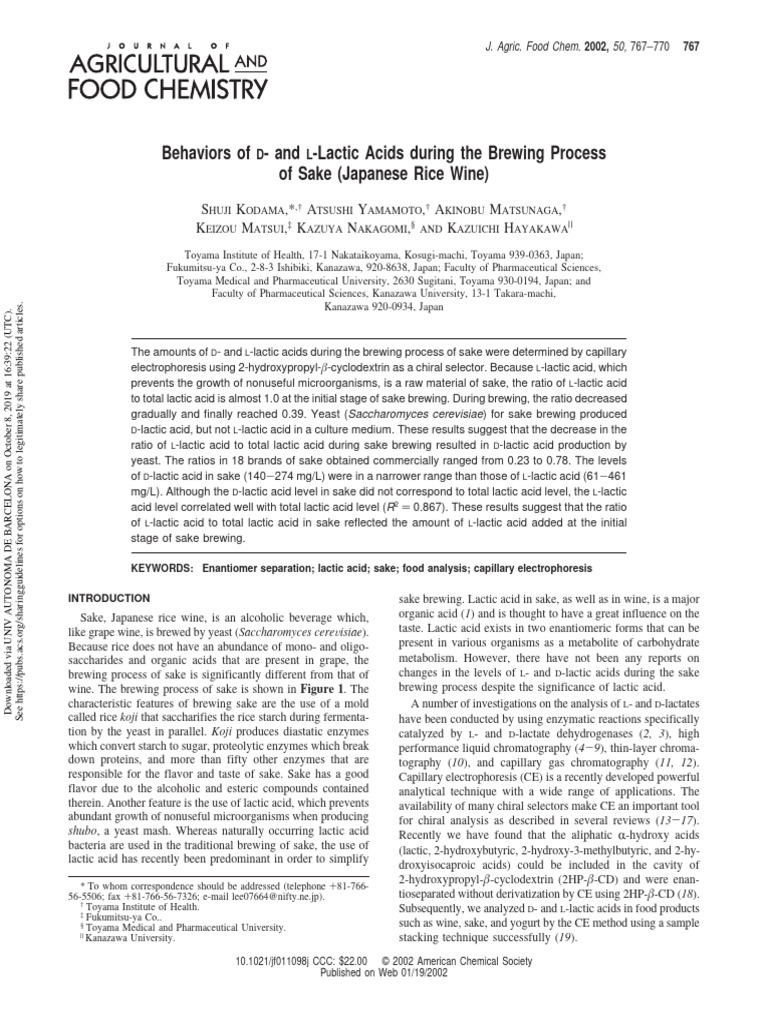 Behaviors of - and - Lactic Acids During The Brewing Process of Sake ...