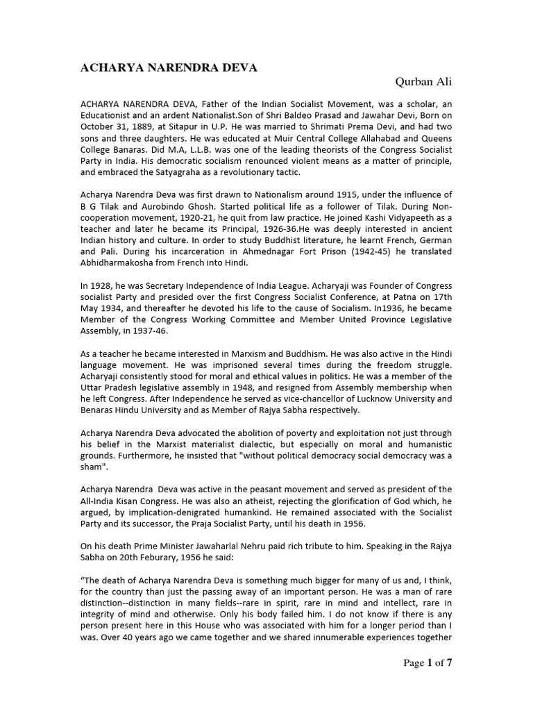 Acharya Narendra Deva | PDF