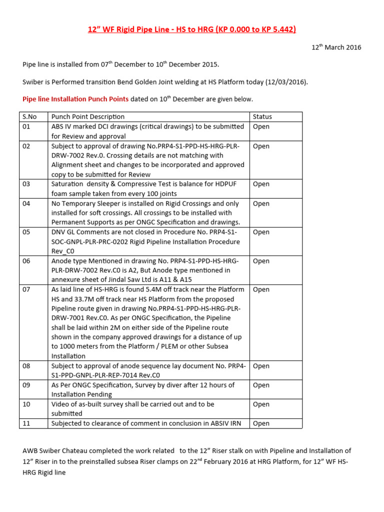 12" WF Rigid Pipe Line - HS To HRG | PDF | Pipe (Fluid Conveyance ...
