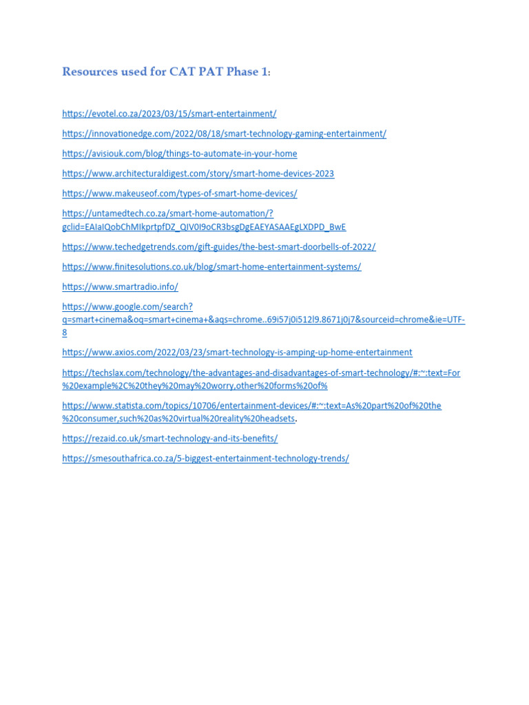 Resources Used For CAT PAT Phase 1 | PDF | Technology & Engineering