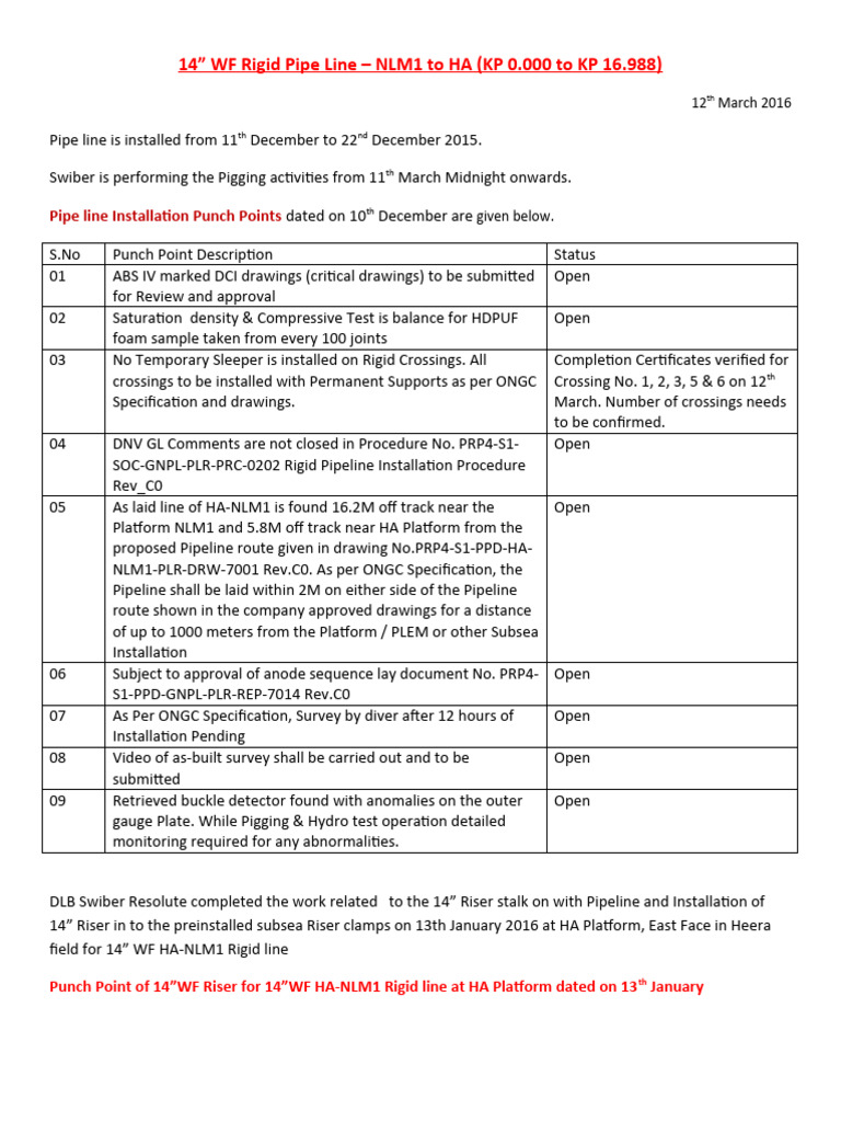 14" WF Rigid Pipe Line - HA To NLM1 | PDF