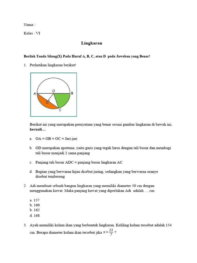 Soal Lingkaran | PDF | Metode & Bahan Ajar | Griya & Taman