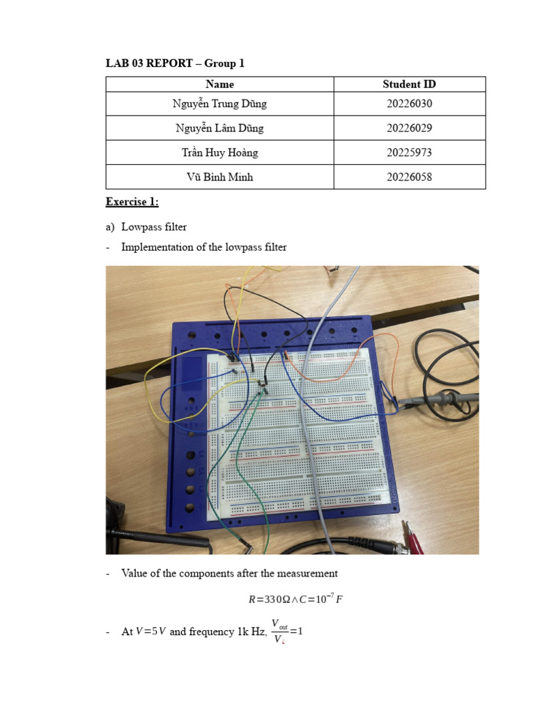 LAB 03 REPORT GROUP 1 | PDF | Phase (Waves) | Low Pass Filter