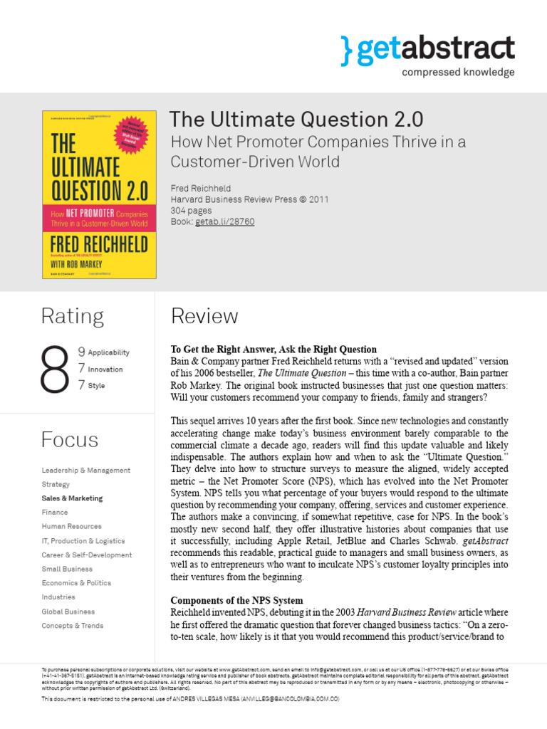 The Ultimate Question 2.0 Reichheld en 28760 | PDF | Business