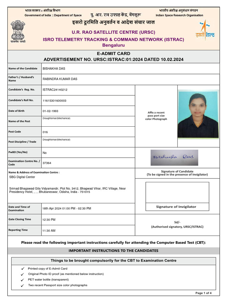 ISRO Exam Admit Card Guide | PDF | Identity Document