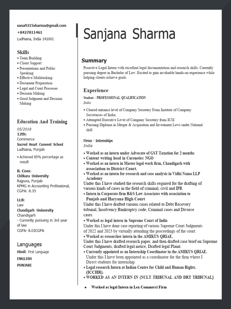 Sanjana Sharma Resume (2) | PDF | Internship | Job Hunting