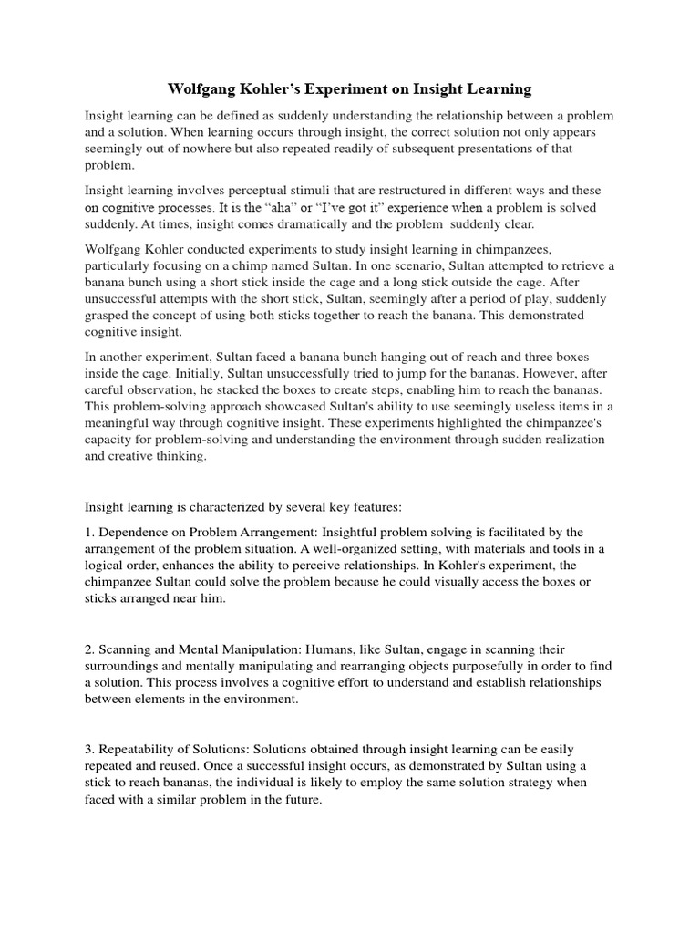 Wolfgang Kohler | PDF | Insight | Learning