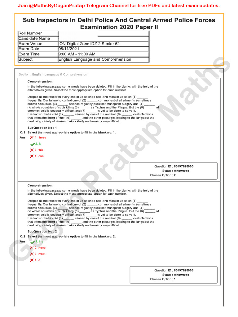 SSC Cpo 2020 Paper 2 PDF | PDF