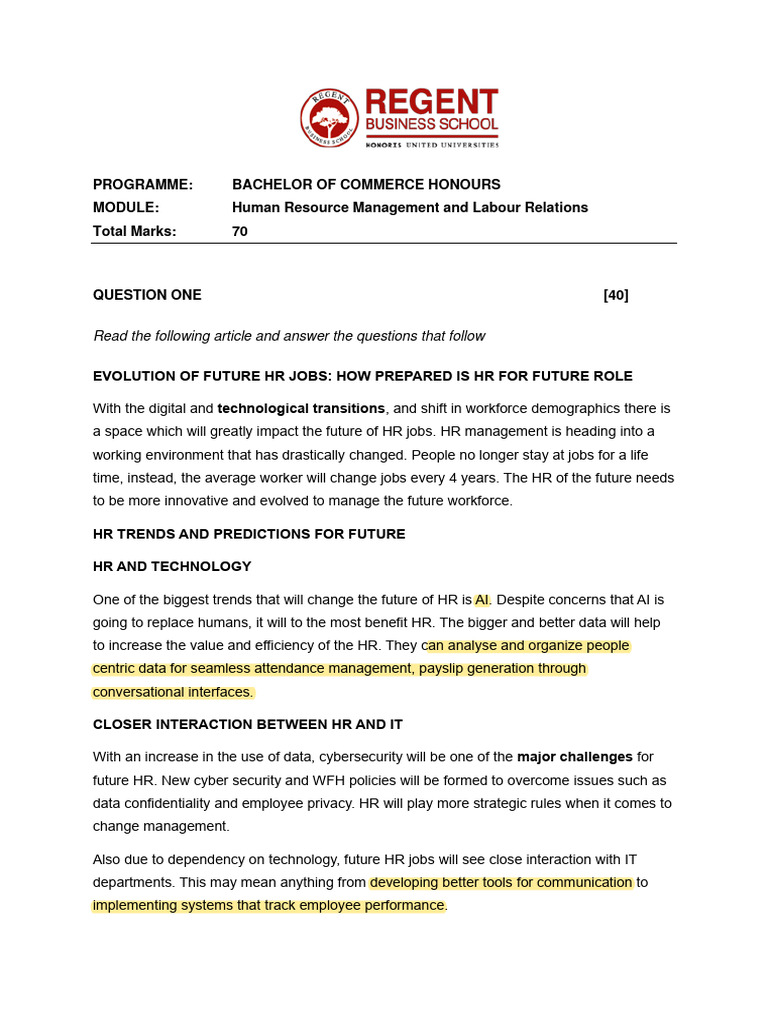 BCHN - HRLRM - 11230 - Jan 2024 - S1 - Assignment | PDF | Human Resources | Human Resource ...