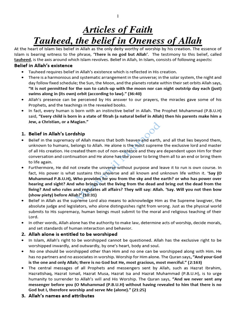 Sir Muzammil's Notes on Tauheed | PDF | Prophets And Messengers In ...