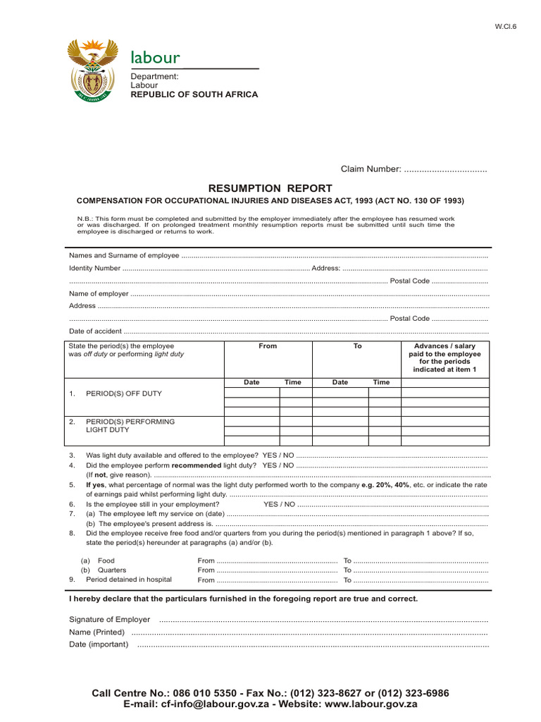 Form COID W.CL - .6 Resumption Report | PDF | Employment | Labor Relations