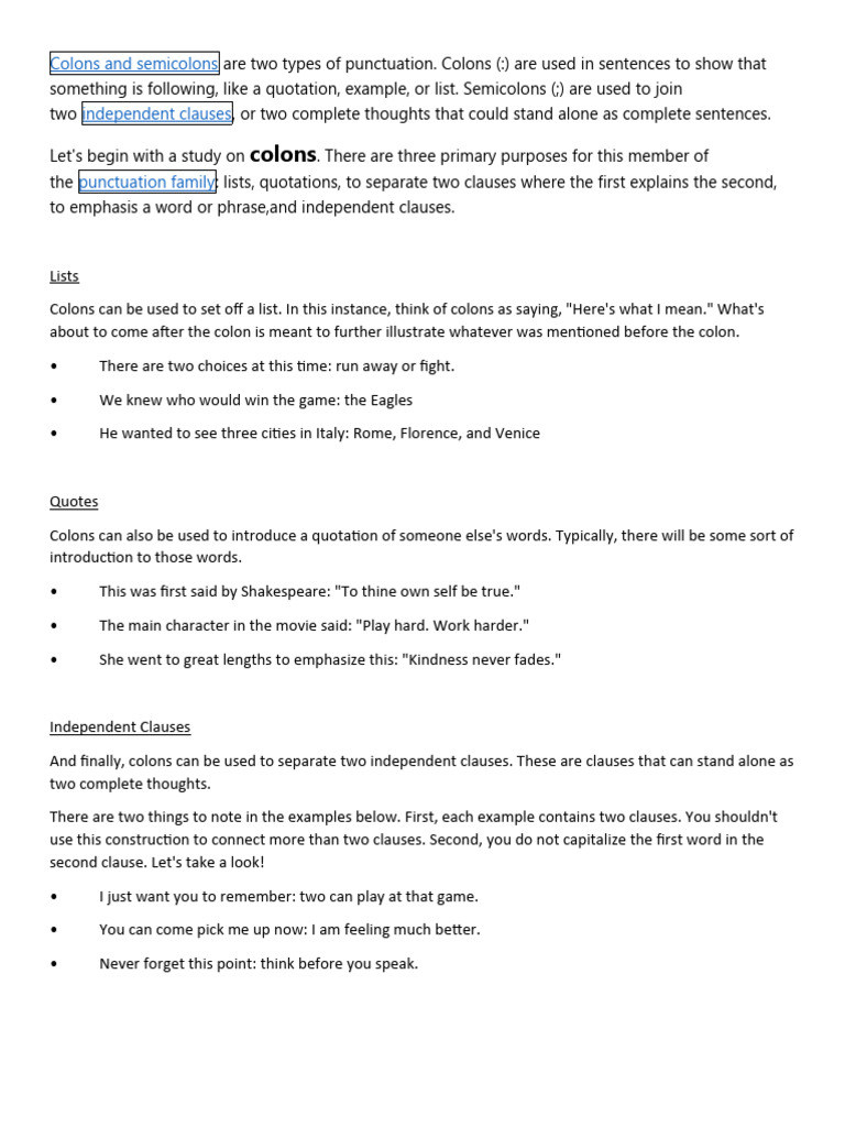 Colons and Semicolons | PDF | Comma | Punctuation
