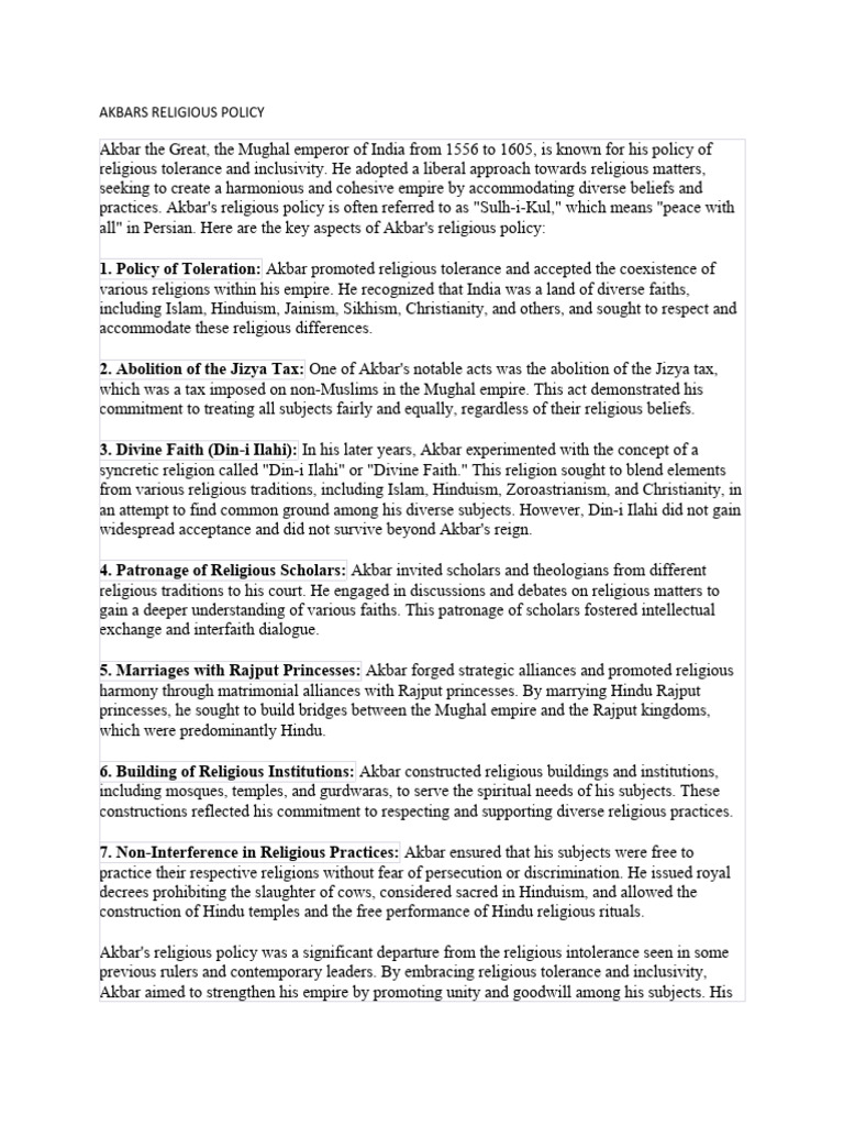 Akbars Religious Policy | PDF | Religion & Spirituality