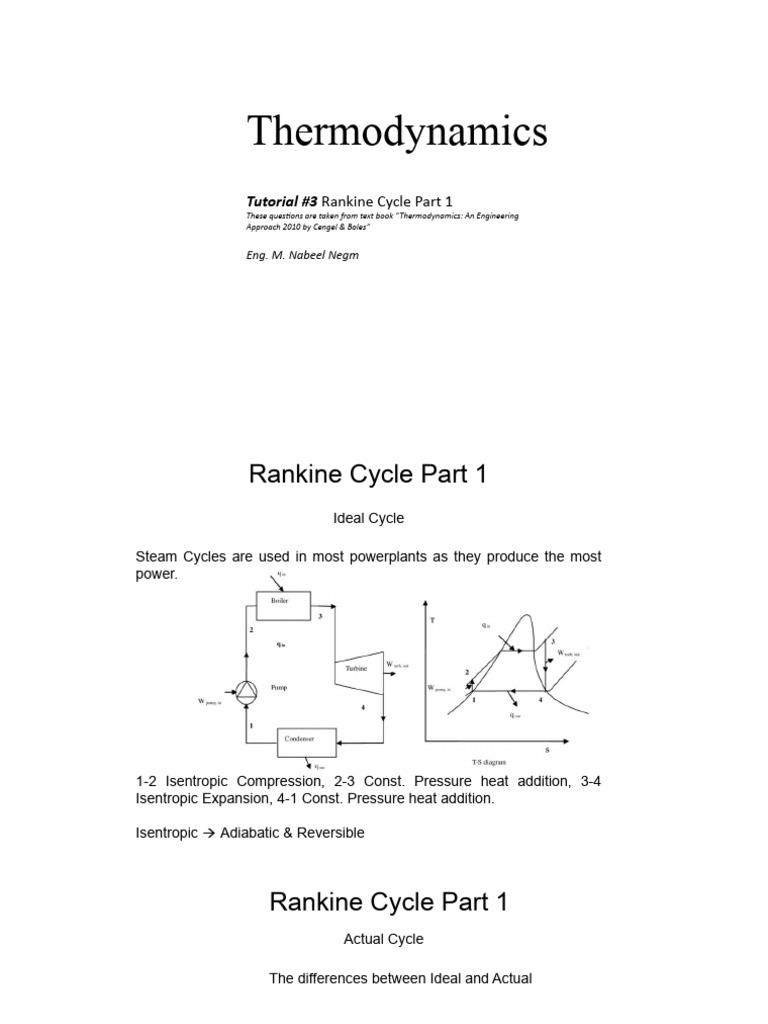 Thermodynamics Tut. 3 Rankine Part 1 | PDF | Continuum Mechanics | Gases