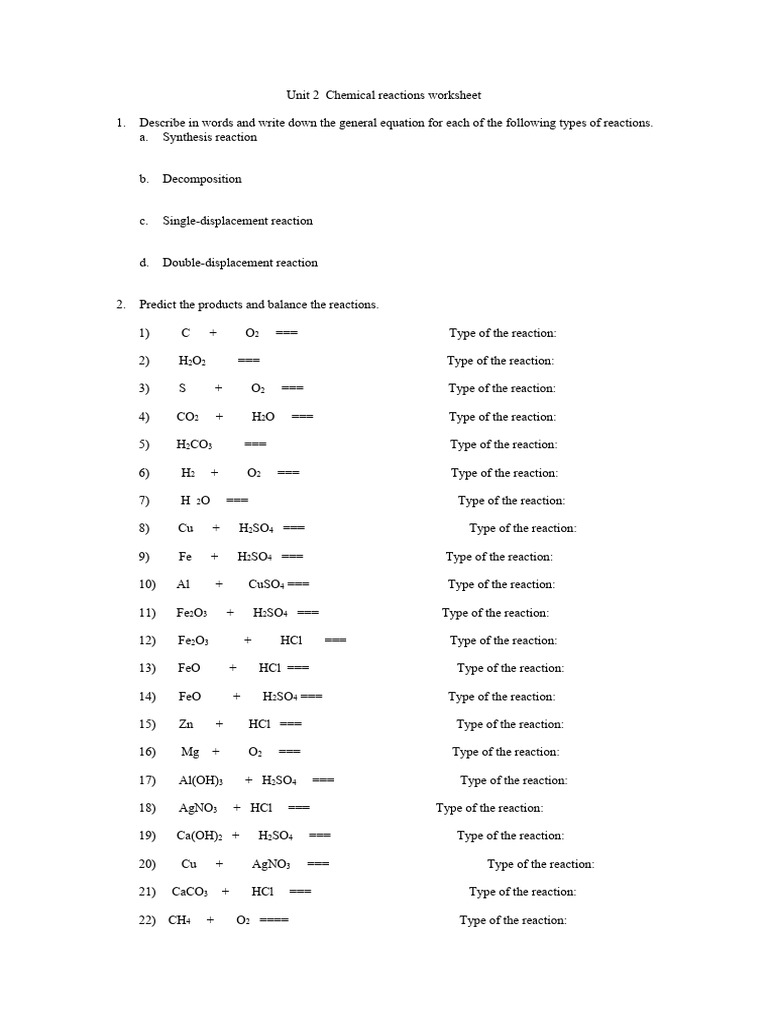 1 Classifying Chemical Reactions Worksheet | PDF | Oxide | Sulfate