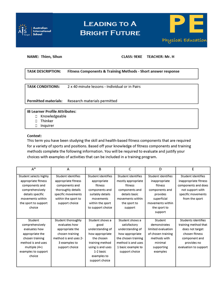 Fitness Components Assessment Task | PDF