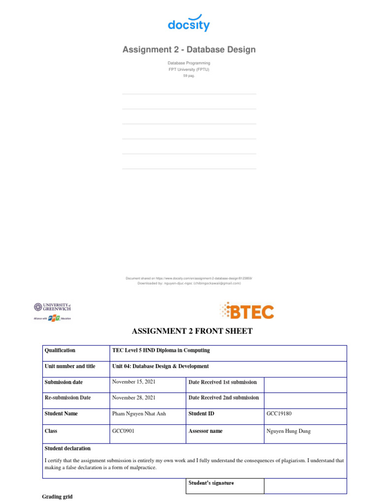 Docsity Assignment 2 Database Design | PDF | Microsoft Sql Server | Databases