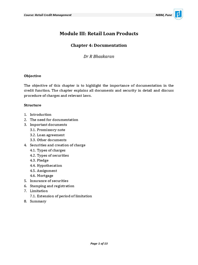 RETCRD Module II CH 4 Documentation - 3 | PDF | Loans | Finance & Money Management