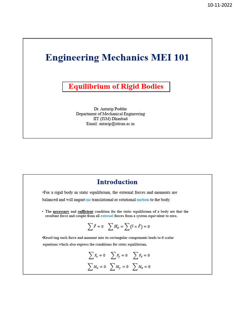 Chap. 4 - Equilibrium of Rigid Bodies | PDF | Force | Equations