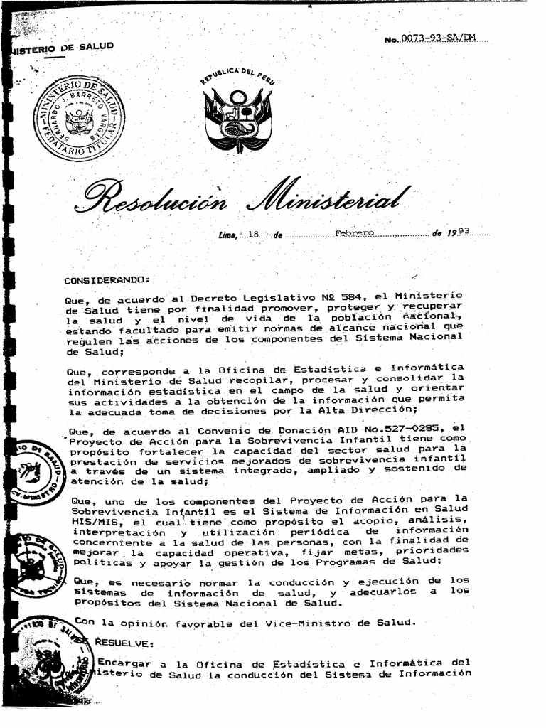 199302.. RM 0073-93-SA-DM Encarga A OGEI Conducción Sistema Información ...
