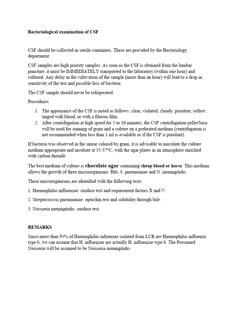 Bacteriological Examination of CSF | PDF | Streptococcus | Microbiology