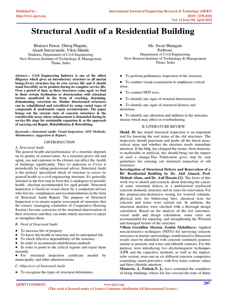 Structural Audit of A Residential Building IJERTV11IS040151 | PDF ...