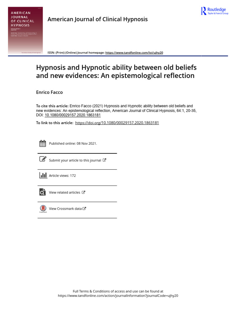 Hypnosis and Hypnotic Ability Between Old Beliefs and New Evidences An ...