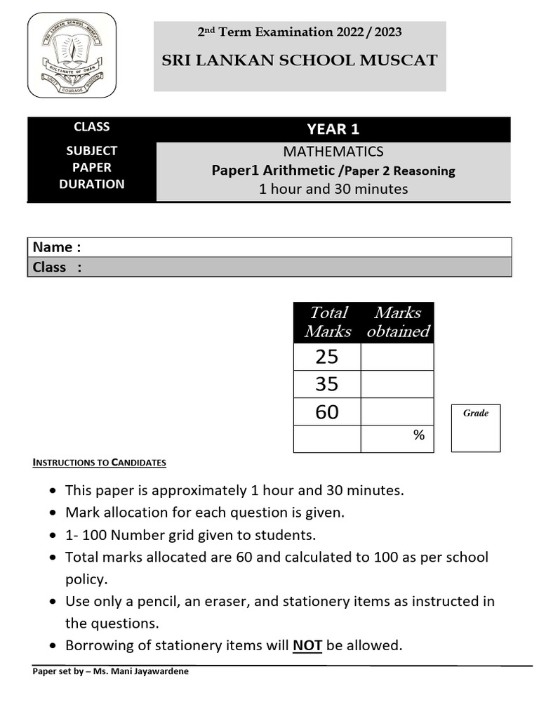 Year 1-2nd Term 2022-2023 | PDF | Arithmetic | Mathematics