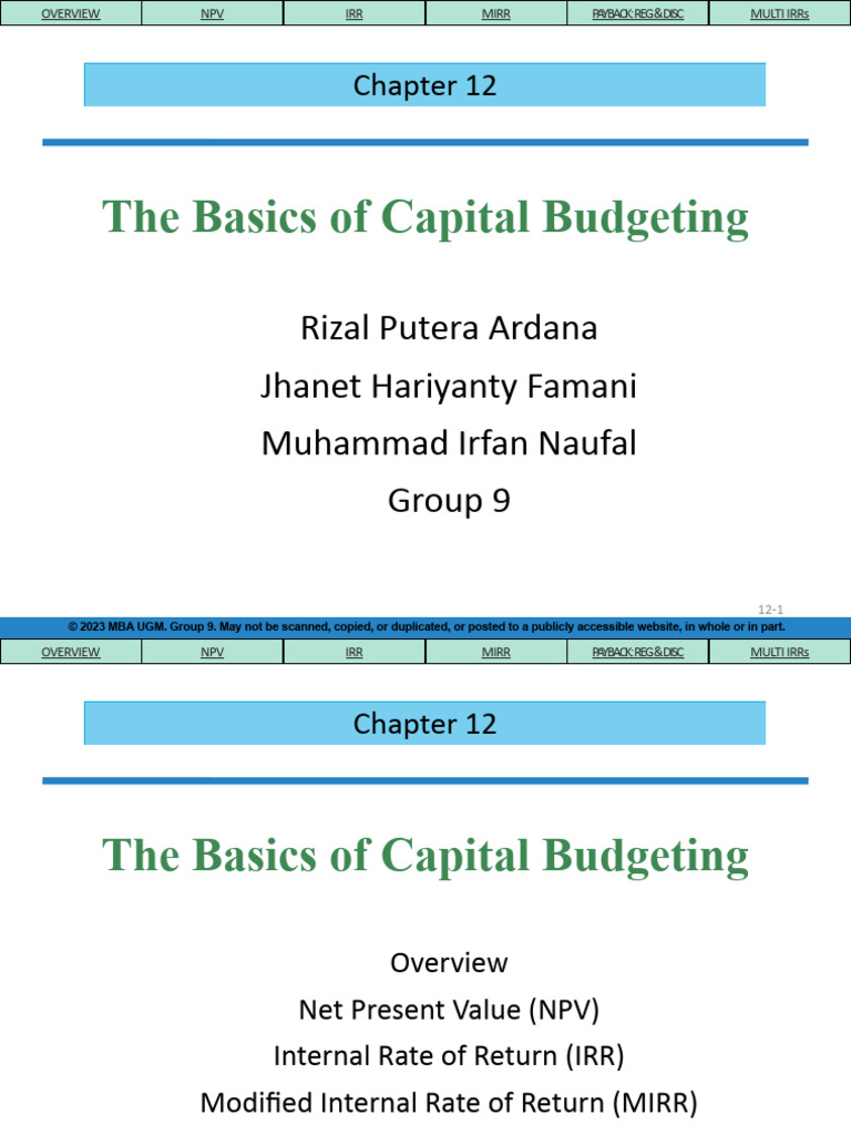 Capital Budgeting Basics: NPV, IRR, MIRR | PDF | Net Present Value ...