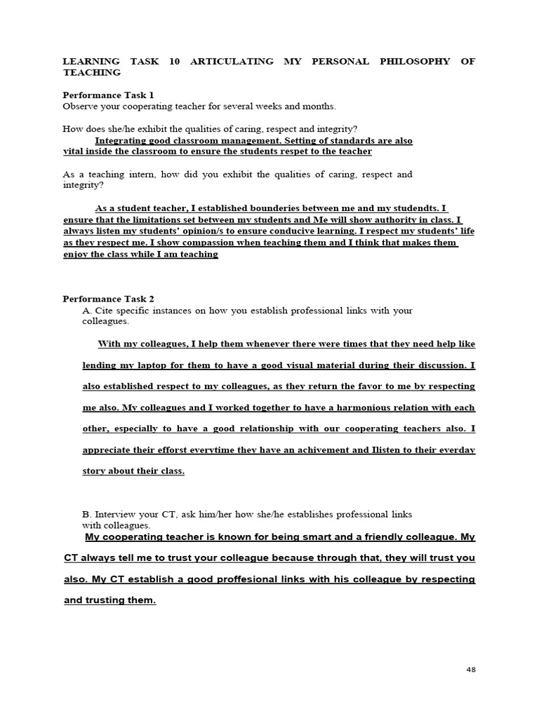 Learning Task 10 Marabi Lyneth | PDF | Philosophy Of Education | Teachers