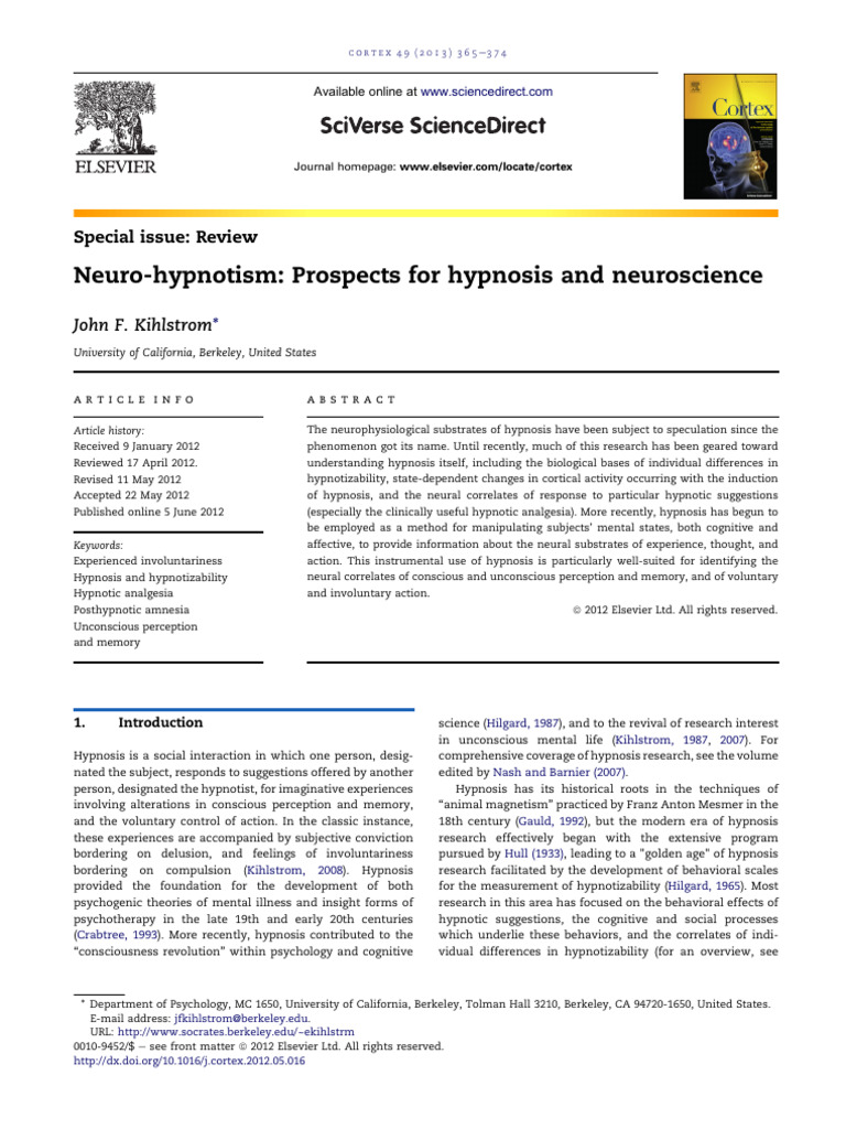 Kihlstrom 2013 Neuro-Hypnotism | PDF | Hypnosis | Hallucination