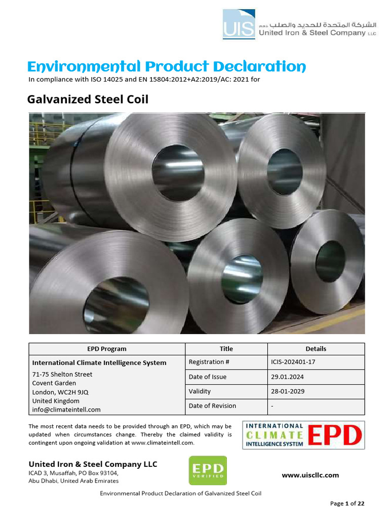 EPD for Galvanized Steel Coil LCA | PDF | Life Cycle Assessment | Recycling