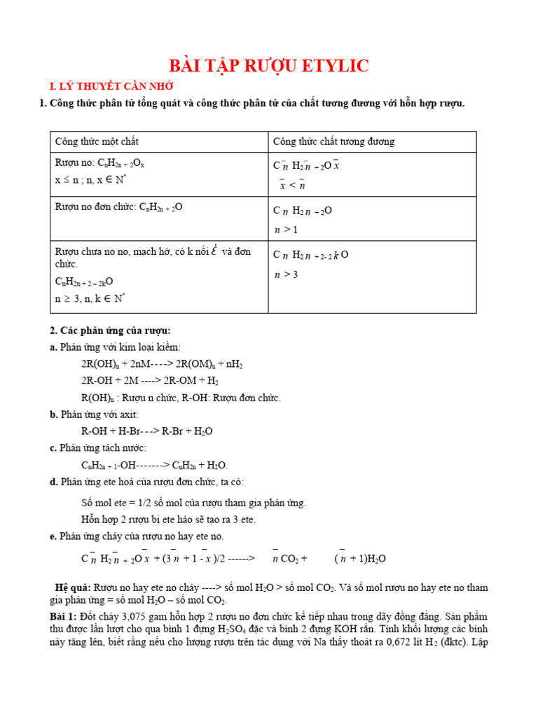 Bài Tập Rượu Etylic | PDF