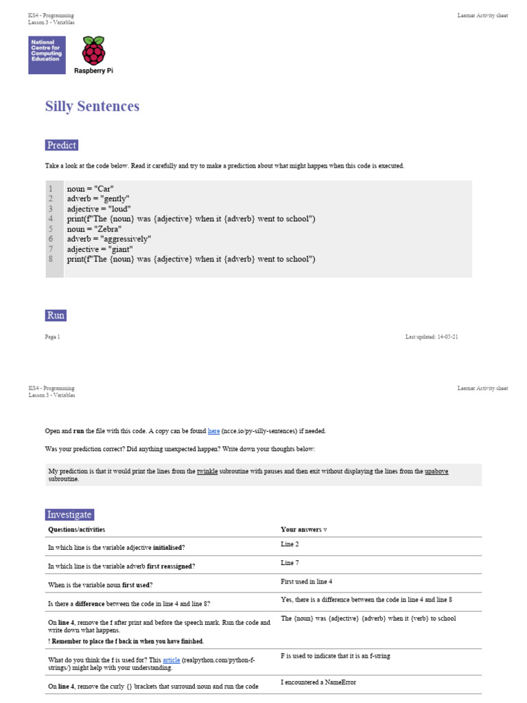 A2 Worksheet - Silly Sentences | PDF | Adverb | Adjective