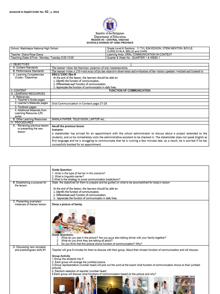 Weekly Plan 2 DEMO 1 | PDF | Communication | Learning
