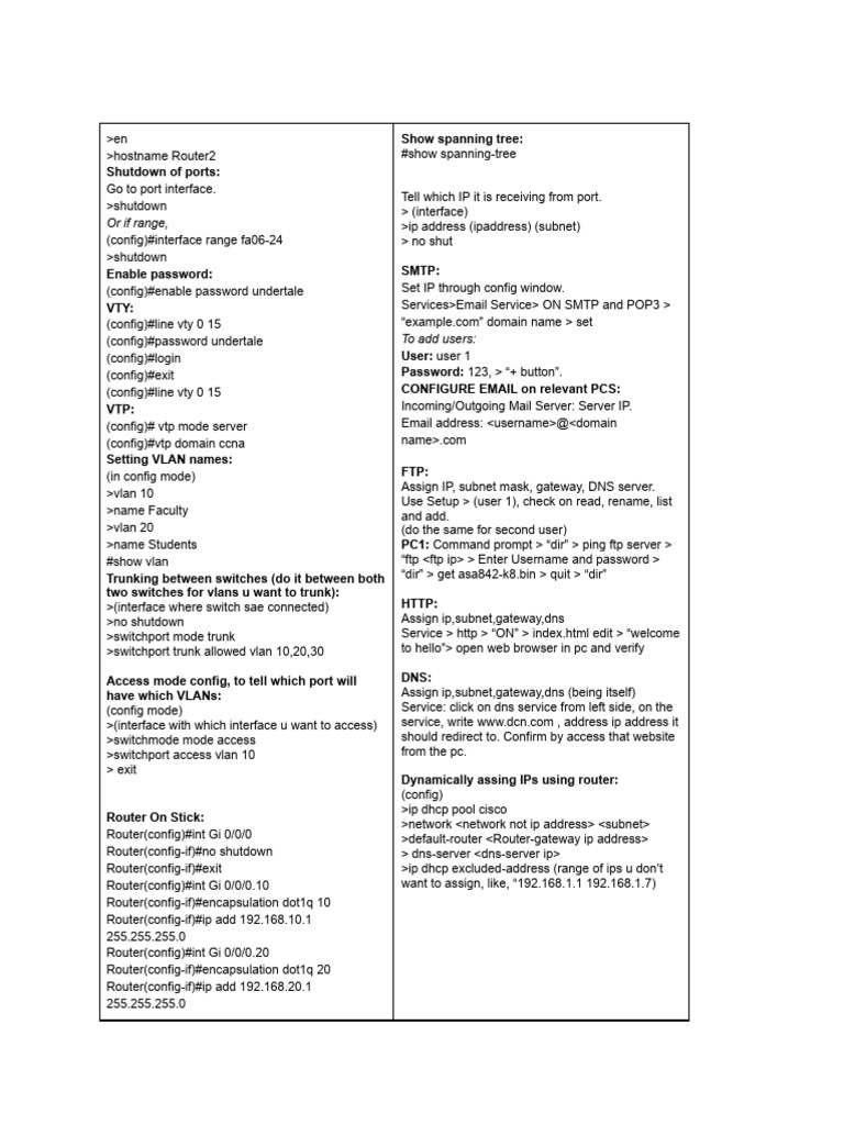 DCN Cheatsheet | PDF | Ip Address | Router (Computing)