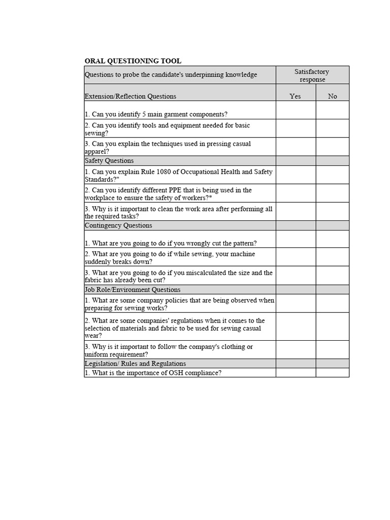 Oral Questioning Tool Training | PDF