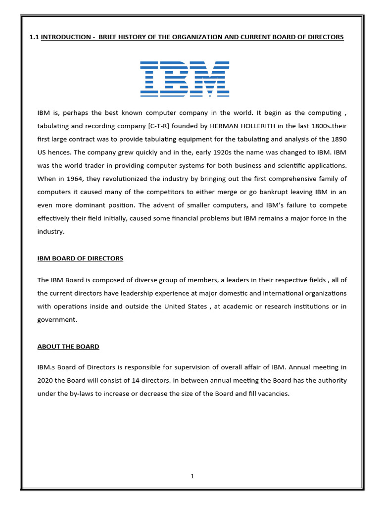 1.1 Introduction - Brief History of The Organization and Current Board of Directors | PDF | Ibm ...