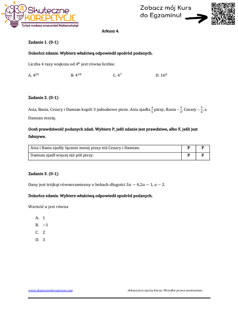 Arkusz 4 Egzamin | PDF