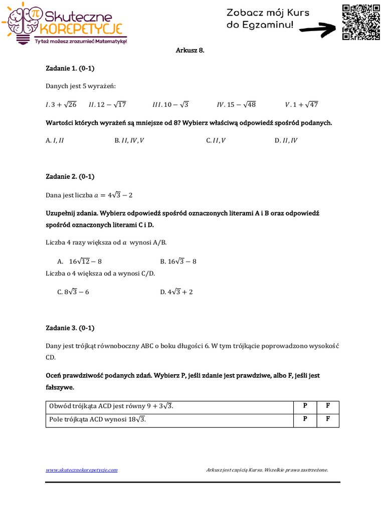 Arkusz 8 Egzamin | PDF
