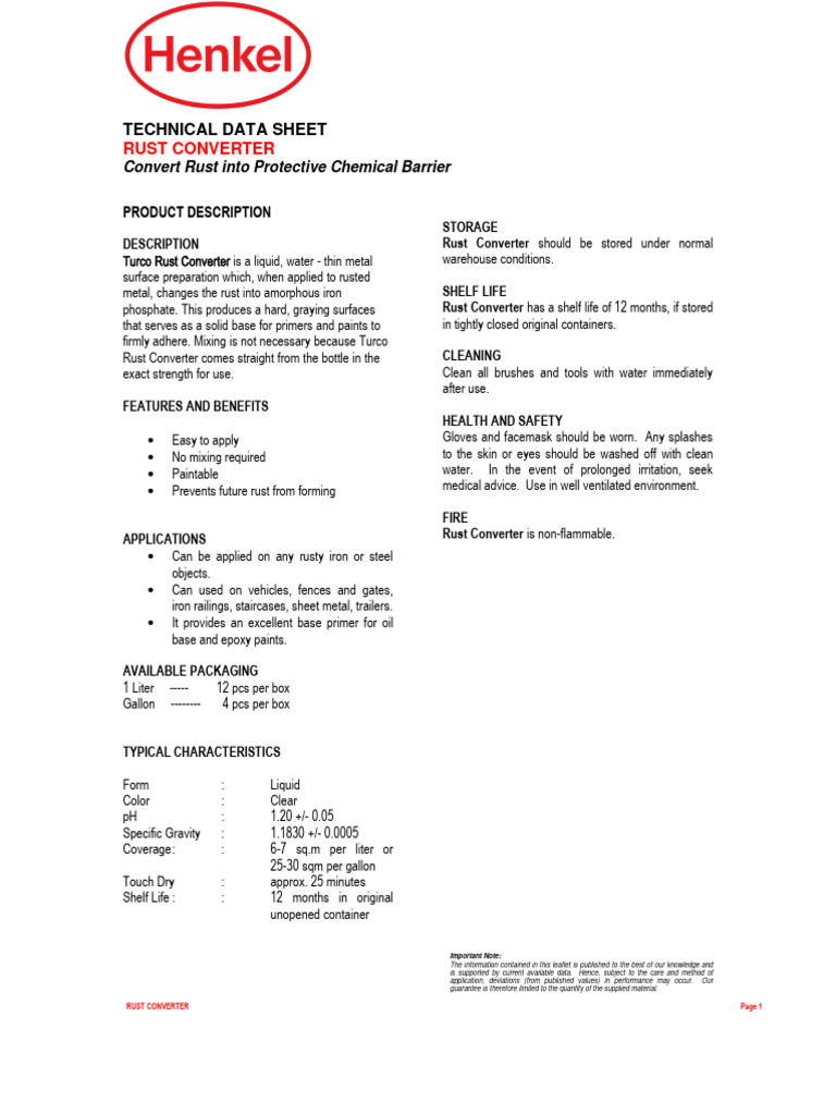 TECHNICAL DATA SHEET of RUST CONVERTER | PDF | Rust | Paint