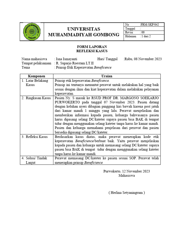 Refleksi Kasus Herlina Setyaningrum KMB Ners | PDF