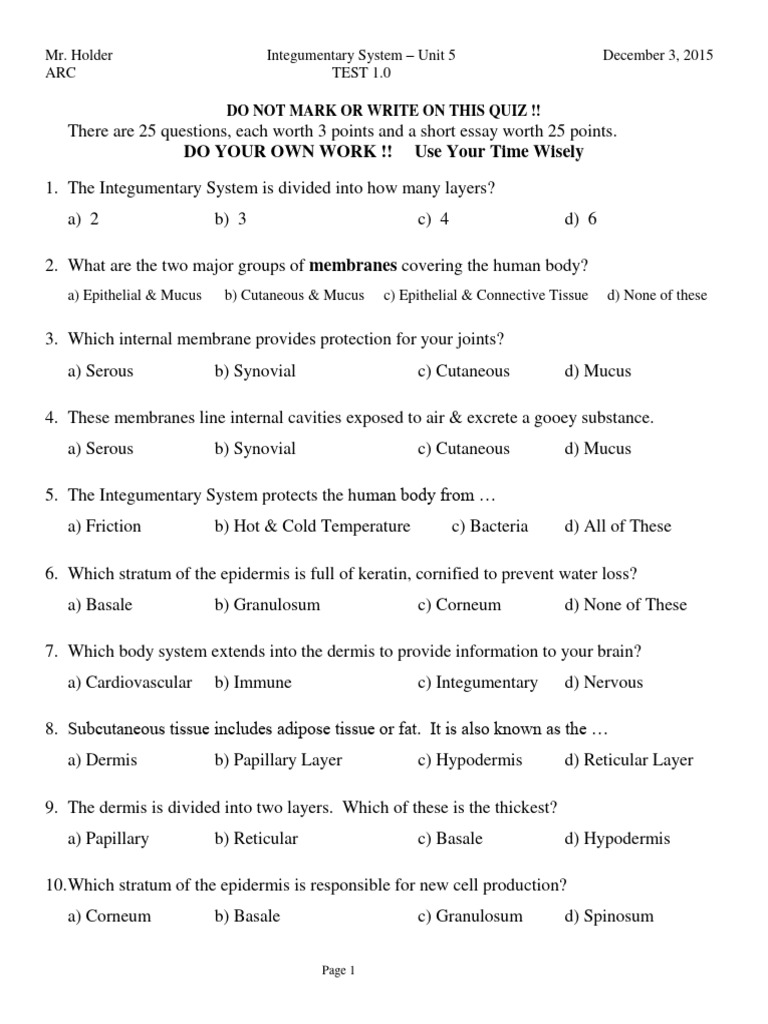 Unit - 5 TEST | PDF | Integumentary System | Skin
