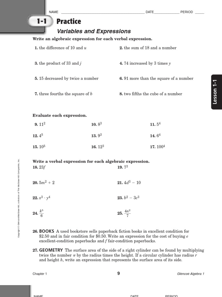 Glencoe Algebra Practice Ws | PDF | Tsunami | Equations