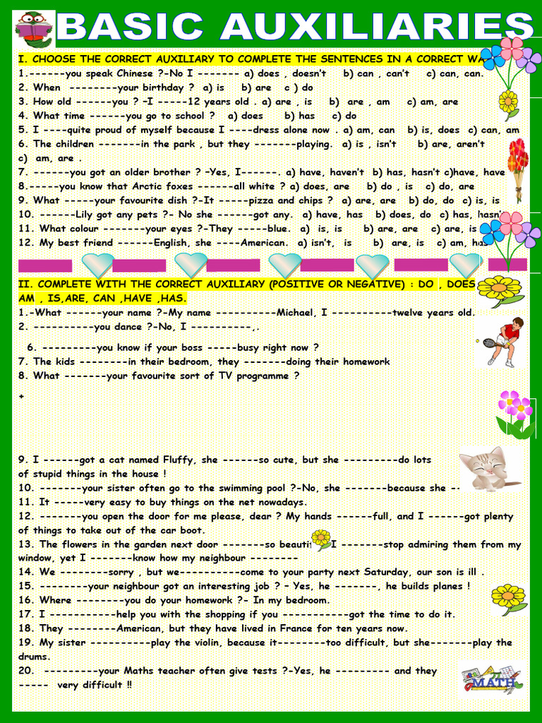 Basic Auxiliaries Practice Be Can Have Do Grammar Drills - 87450 | PDF