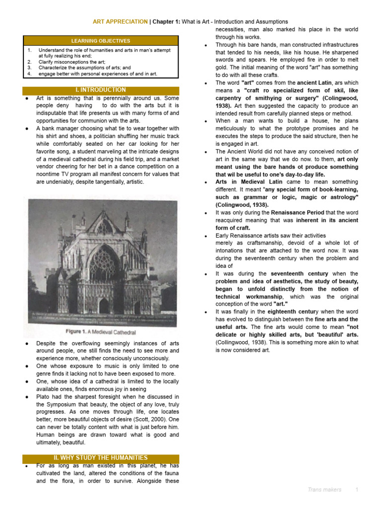 Art Appreciation: Learning Objectives | PDF | The Arts | Experience