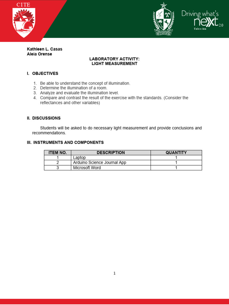 Light Measurement Laboratory Activity | PDF | Lighting | Measurement