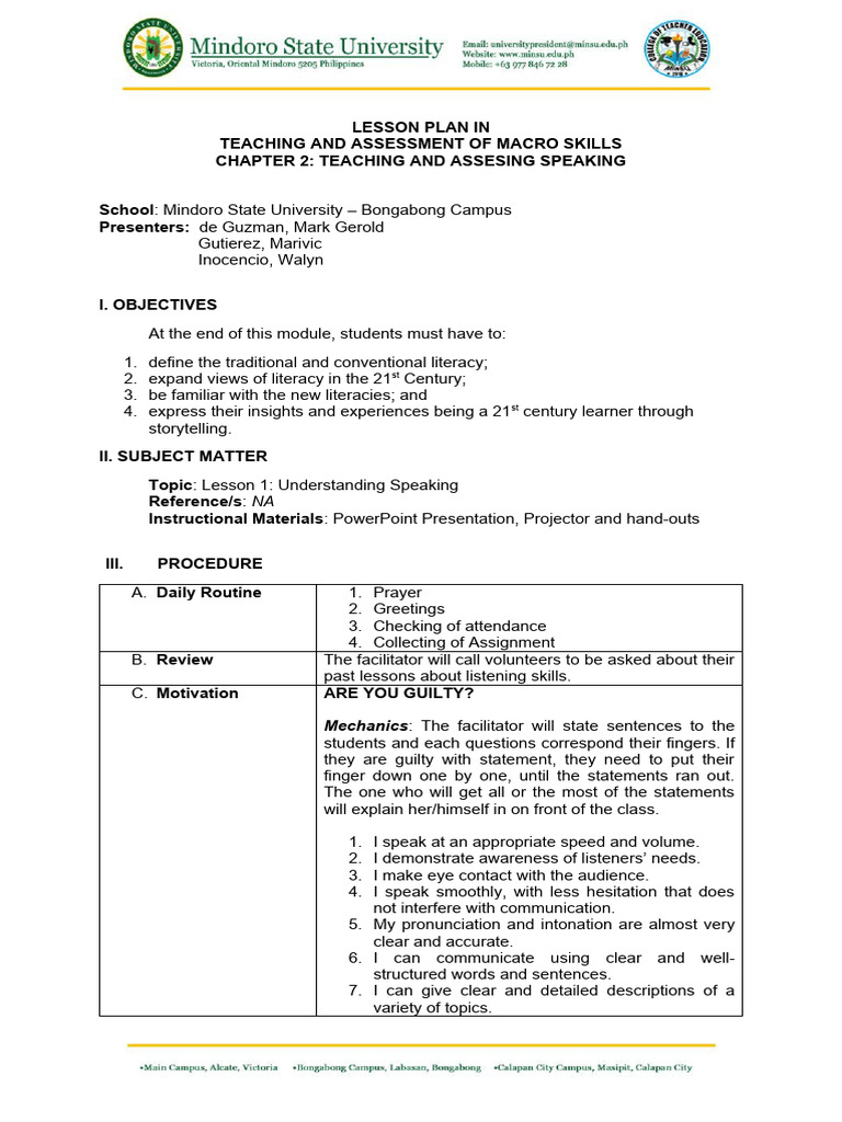 Lesson Plan Macroskills | PDF | Storytelling | Literacy